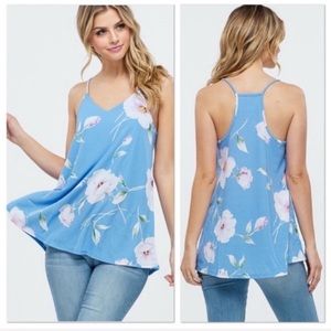 Tops | Blue Floral Flowy Tank Top | Poshmark